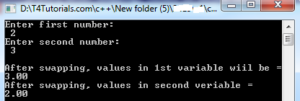 Swap the values of variables Program in C++ and C with flowchart – T4Tutorials.com