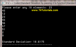 Program to Evaluate Standard Deviation by passing it to function in CPP (C plus plus ...