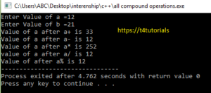 Compound Operations Program in C++(C Plus Plus) – T4Tutorials.com