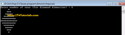 How to Print Diamond Shape with OOP Classes and objects – T4Tutorials.com