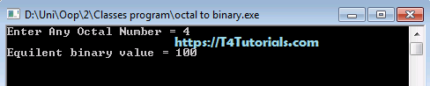 Octal to Binary Conversion Program with Classes and Objects in OOP – C++ – T4Tutorials.com
